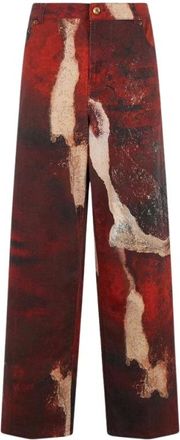 Roberto Cavalli Femme, Pantalons, Rouge, Taille: 38 FR Jean en denim &agrave; effet d&eacute;lav&eacute;