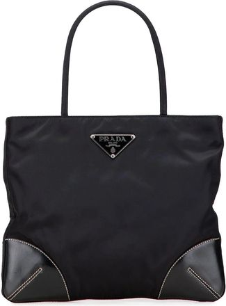 Prada Shopper - Vitello Trimmed Tessuto Tote - Gr. unisize - in Schwarz - f&uuml;r Damen