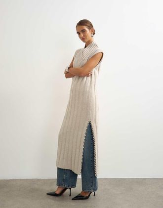 Topshop robe longue en maille torsad&eacute;e couleur avoine-Pas de couleur