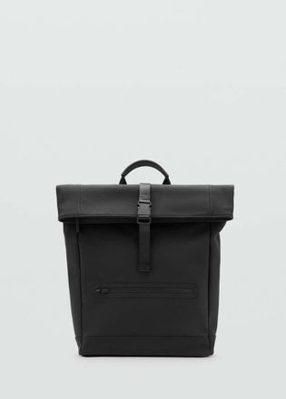 Mango Sac &agrave; dos enduit avec fermeture &agrave; rabat noir - Homme - Taille unique - MANGO MAN