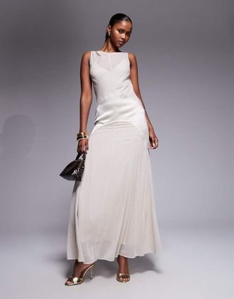 Asos Maxikleid in Steinbeige mit A-Linien-Schnitt, tief angesetztem Einsatz an der Taille und Godet-Design-Neutral
