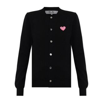 Comme Des Gar&ccedil;ons Wollstrickjacke mit Logo-Patch - - Knitwear - Damen - Schwarzk - XL