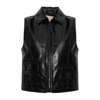 Marni Gilet en cuir avec poches - Femme - Vestes - Noir - Taille: 38 FR