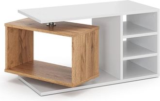 Vicco Couchtisch Rafi, Couchtisch mit der Ablage, Weiß/Eiche, 88 x 35 cm