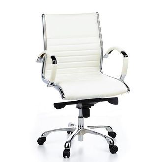 hjh OFFICE Fauteuil de Direction Professionnel Parma 10 Cuir Blanc/Chrome Fauteuil de Bureau Moderne, Dossier moyennement Haut