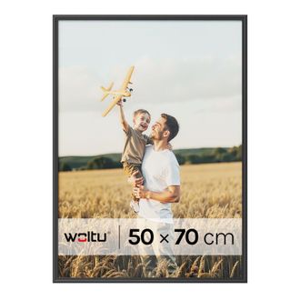 Woltu Bilderrahmen 50x70, Fotorahmen aus Massivholz und PS-Platte, Holzrahmen mit Passepartout, zum vertikalen oder horizontalen Aufhängen/Aufstellen, Poste