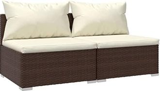 vidaXL Salon de jardin 2 pcs avec coussins R&eacute;sine tress&eacute;e Marron