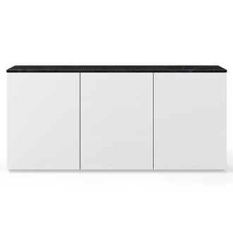TemaHome Sideboard Join 180cm hoch Modell mit 3 T&uuml;ren - matt wei&szlig;/schwarzer Marmor