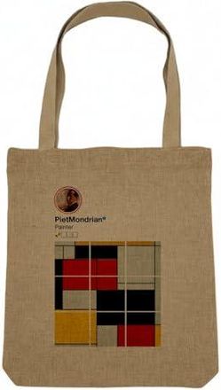 Fabulous Sac Shopping Tote Bag Aspect Lin - Piet Mondrian R&eacute;seaux Sociaux Peinture Peintre - Sac de Courses Toile Epaisse 360g Beige Naturel Cabas Port&eacute; Epaule