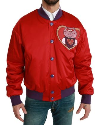 Dolce & Gabbana Mens Red Year Of The Pig Bomber Jacket Polyester Clothing