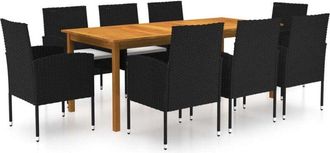 vidaXL Vidaxl - Ensemble de salle &agrave; manger de jardin 9 pcs Noir