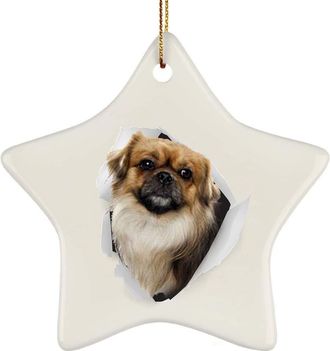 Generic Weihnachtsdeko Mit Schnur Hängende Ornamente Keramik Weihnachtsanhänger Weihnachtsbaumschmuck Lustiger Tibet Spaniel Black Tan Kommt Aus Rissiger Wand
