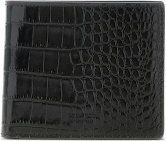 Tom Ford Homme, Accessoires, Noir, Taille: ONE Size Portefeuille Bifold en Cuir &agrave; Imprim&eacute; Crocodile