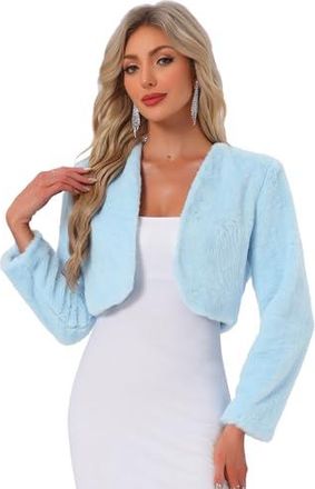 Allegra K Boléro en fausse fourrure pour femme, bleu clair, S
