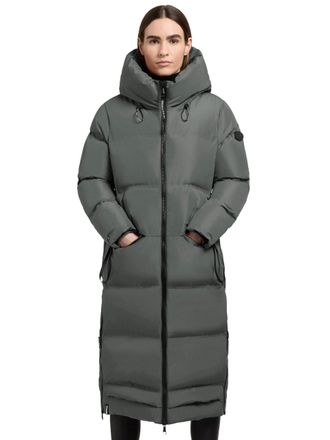 Khujo Damen Wintermantel warmer Steppmantel lang mit hohen Gehschlitzen und Kapuze Aroma-YM Kelp Green Gr. XL