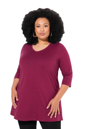 Ulla Popken Damen große Größen Übergrößen Plus Size Longshirt, A-Linie, V-Ausschnitt, 3/4-Arm dunkle Beere 54+ 825989544-54+