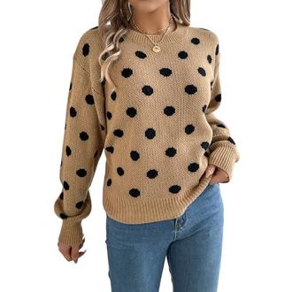 Generic Chandails dautomne pour femme, tendance, &eacute;l&eacute;gant &agrave; manches longues, &agrave; pois, chandails habill&eacute;s et mignons, pulls de travail pour femmes, kaki, XL