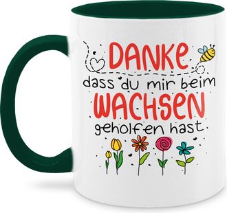 Shirtracer Tasse Tassen 325ml - Danke dass du mir beim Wachsen geholfen hast - Abschied Erzieher Erzieherin - 325 ml - Dunkelgrün - geschenke für kindergärtnerin