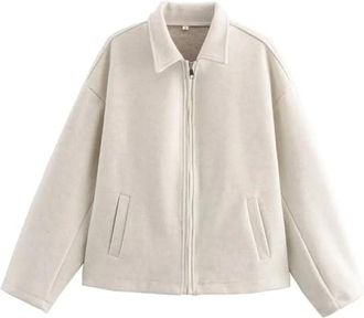 Generic Manteau court en laine pour femme - Coupe ample - Automne et hiver - Fermeture &eacute;clair - Style d&eacute;contract&eacute; - Avec poches, beige, M