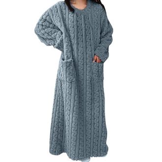 Generic Robe de chambre pour femme, chemise de nuit en flanelle - Chaud et confortable - Peignoir de bain en polaire super doux de couleur unie &agrave; col rond - C