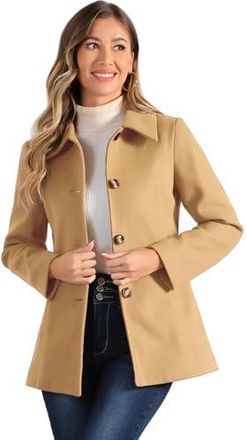 Allegra K Pardessus Femme Col Ponit Trench simple boutonnage Caban Kaki L