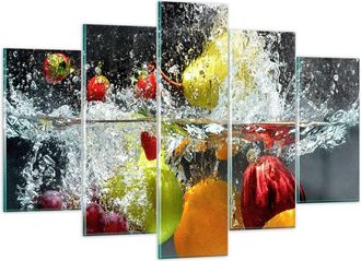 Arttor Mehrteilige Bilder auf Glas 150x100cm Glasbild Früchte Wasser Spritzer Essen Groß XXL Wanddeko Schlafzimmer Küche Set 5 teilige Wandbilder Dekoration 