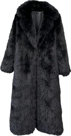 Generic Manteau long en fourrure duveteuse pour femmes, veste dhiver pour femmes, col &eacute;pais, Noir, M