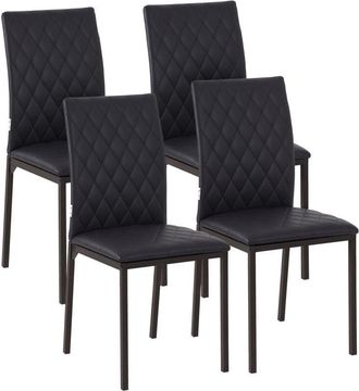 HOMCOM Lot de 4 chaises de salle à manger - HOMCOM - capitonnage rhombique - pieds en métal - 41x50x91cm - noir
