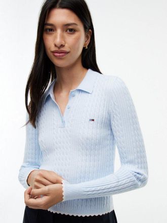 Tommy Jeans Polokragenpullover TJW MICRO CABLE POLO SWEATER EXT Viskosemischung, mit Zopfmuster