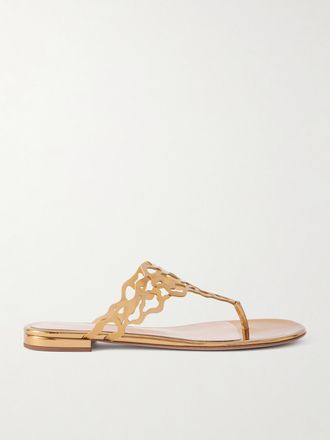 Gianvito Rossi Sandalen Aus Lasergeschnittenem Leder Mit Spiegeleffekt - Gold