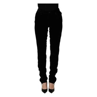 Ermanno Scervino Pantalon Slim en Velours de Viscose - Femme - Pantalons - Noir - Taille: 46 FR