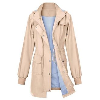 Generic Veste Femme Chic Et Elegant Manteau imperm&eacute;able femme avec capuche et manches longues pour toutes et activit&eacute;s ext&eacute;rieures (Khaki, XL)