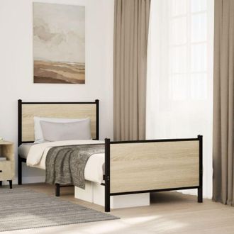 vidaXL Cadre de lit en m&eacute;tal sans matelas ch&ecirc;ne sonoma 75x190 cm Vidaxl