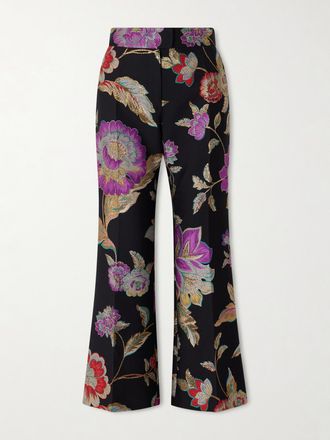 Valentino Garavani Pantalon Droit En Brocart De Laine M&eacute;lang&eacute;e &Agrave; Motif Fleuri - Noir