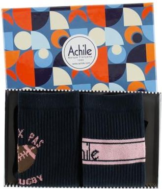 Achile Coffret 2 paires mi-chaussettes Jpeux pas, jai rugby + unie Fabrication Fran&ccedil;aise - couleur - Marine-Rose - Pointure - 39-46