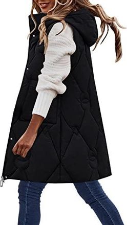 Generic Veste dhiver ample &agrave; capuche unie pour femme - Taille M - Longue et chaude, Noir, 3XL