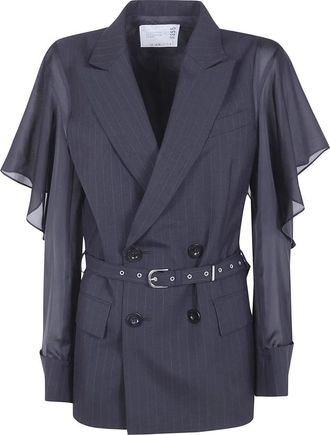 sacai Gestreifter G&uuml;rtel-Blazer - - Jackets - Damen - Schwarzk - L