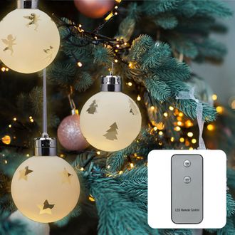 Hellum Weihnachtsdekoration LED-Glaskugeln 3er- Set mit Fernbedienung, Mattes Glas, 3 warmwei&szlig;e LEDs, &oslash;8cm, 520613