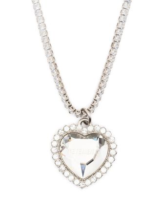 VETEMENTS collier serti de cristal &agrave; pendentif coeur - Argent