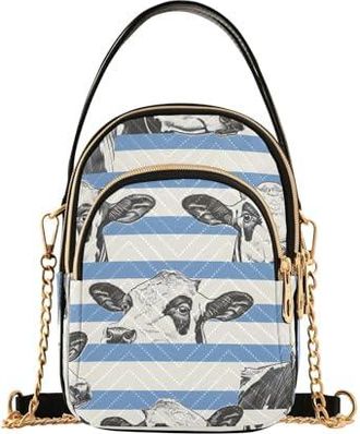 Mnsruu Sac à bandoulière pour femme, motif vache bleue et blanche rayée, sac à main, petit sac à bandoulière avec sangle réglable
