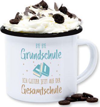 Shirtracer Emaille Tasse Blechtasse - Abgänger - Tassen - Bye Bye Grundschule ich glitzer jetzt auf der Gesamtschule | Schulwechsel 5. Klasse Geschenk Gesamtschu