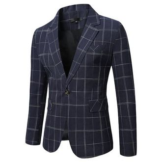 Generic Blazer d&eacute;contract&eacute; &agrave; carreaux bleu coupe ajust&eacute;e pour homme, bleu, M