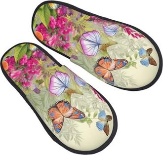 Generic Chaussons Maison Oiseaux Fleurs Papillons Avec Semelle Caoutchouc Pantoufles En Coton Doux Slippers Pour Outdoor DIntérieur Voyage M