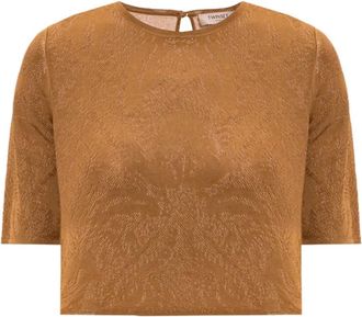 Twinset Femme, Blouses et Chemises, Brun, Taille: 44 FR Haut &agrave; motif tiss&eacute;