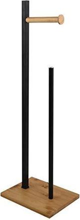 Spirella Porte-Rouleau Papier WC sur Pied en Acier & Bambou ALVAR - Combin&eacute; WC D&eacute;rouleur et Rouleur de Rechange - Rangement WC - 20 x 68 x 18 cm - Noir