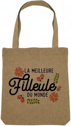 Fabulous Sac Shopping Tote Bag Aspect Lin - La Meilleure Filleule du Monde Marraine Famille - Sac de Courses Toile Epaisse 360g Beige Naturel Cabas Port&eacute; Epaul
