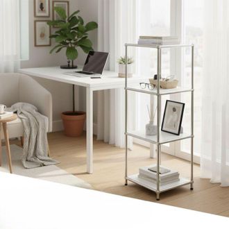 Floordirekt Étagère métal chromé design épuré, Concept Epuré MK-005, L30 × P30 × H89 cm, Blanc