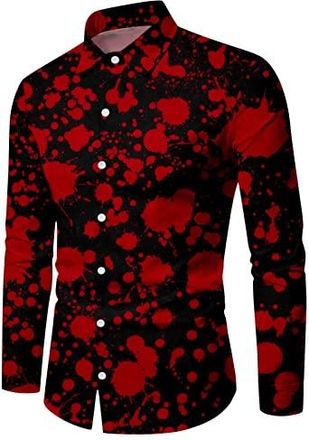 Generic Chemise dhalloween pour Homme avec Empreinte de Main de Sang personnalis&eacute;e personnalis&eacute;e Festive effray&eacute;e Long Sleeve Chemise ray&eacute;e pour Homme Imprim&eacute;