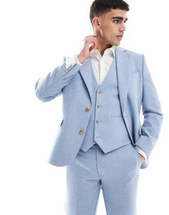 Asos Veste de costume ajustée en laine mélangée tissée - Bleu