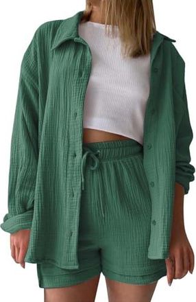 Generic Chemisier long en mousseline pour femme - Chemisier long surdimensionn&eacute; - L&eacute;ger et a&eacute;r&eacute; - Couleur unie - Chemise en coton et lin - Chemise &eacute;l&eacute;gante &agrave; 